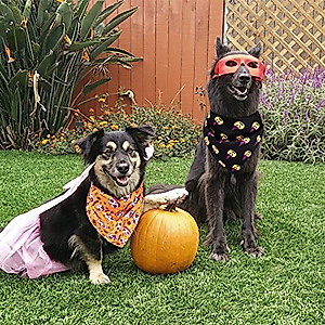 2Pcs Halloween Dog Bandanas,Pet Holiday Pumpkin Ghost Themed Pattern Bandanas,Scarf Triangle Bib Neckerchief Set for Dogs and Cats Costume Accessories