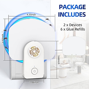 2 in 1 Flying Insect Trap Plug in & Ultrasonic Pest Repeller Indoor, House Safe Pest Control Fly Trap Mosquito Killer Mouse Repellent for Bug Mosquito Fruit Fly Gnat Mouse Rat, 2 Devices+6 Refills