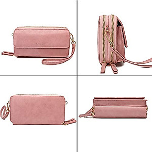 Women Crossbody Wallet RFID Blocking Cell Phone wristlet Purse with shoulder strap small cross body bag （Pink