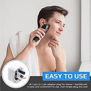 Toothbrush Adaptor Plug UK Charger Adapter Shaver Socket 2 Pin to 3 Pin Electric Converter for Razor Plugs Bathroom Two to Three Prong Charging Tooth Brush Plugs Adapters Electrical Shaving (White)