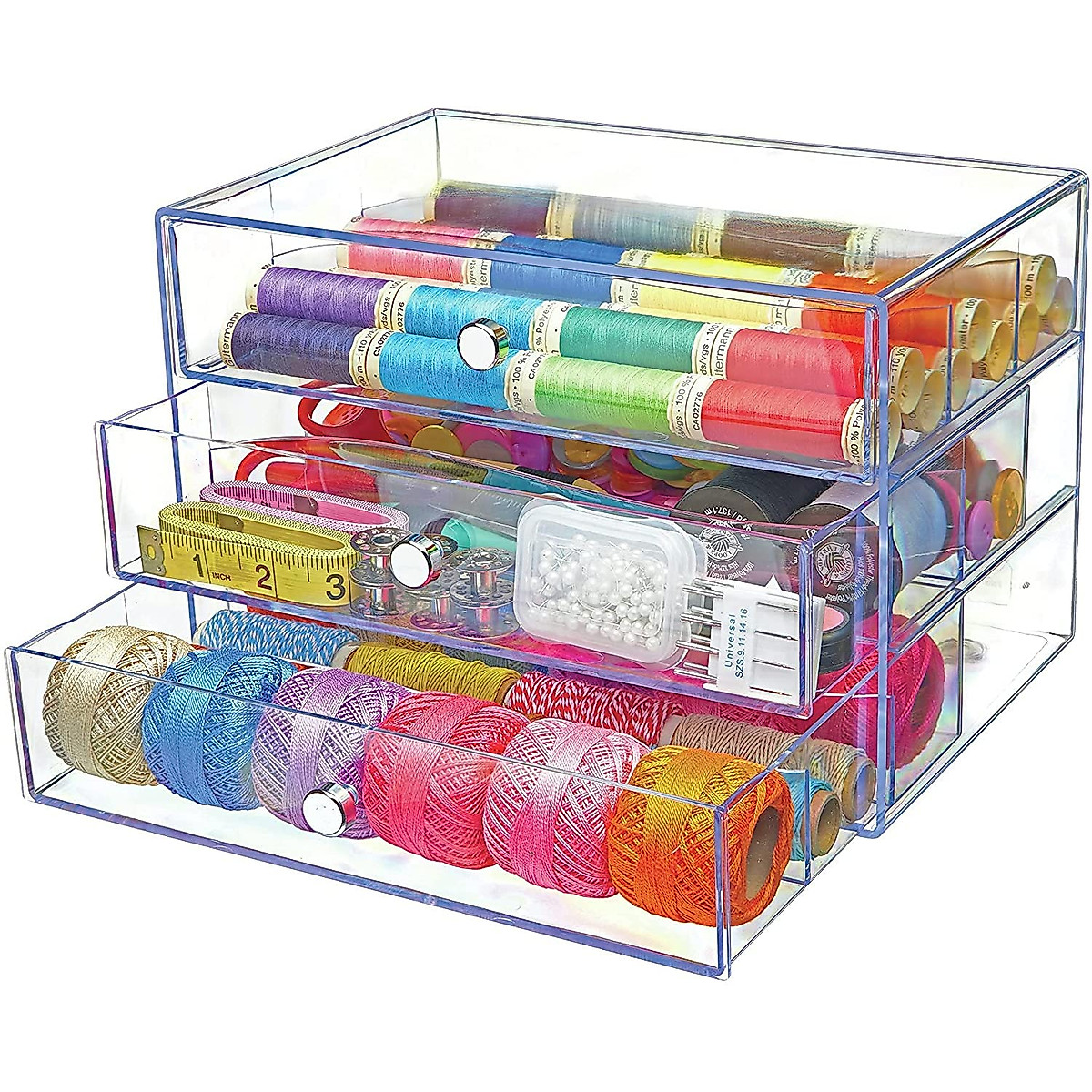 Deflecto 3 Transparent Storage Cube Drawer Organizer, 7" x 10" x 6.8", Clear