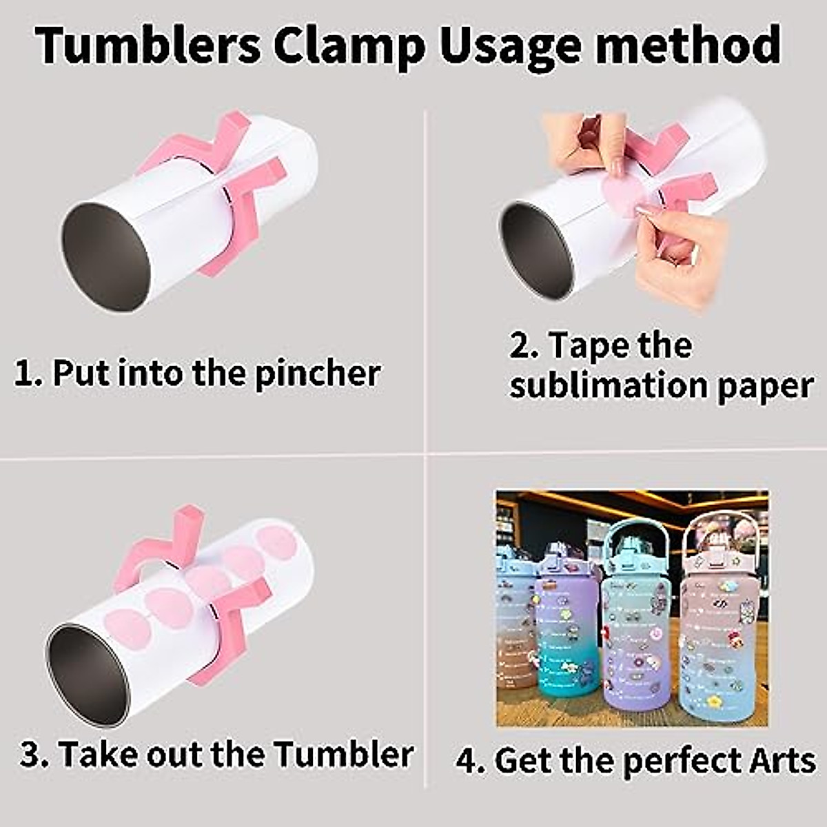 4 Package Tumbler Clamp, Sublimation Tumblers Clamp with Cup Cradle and Meter Stick, Perfect Tumbler Pincher Tool Sublimation for 12 Oz 20 Oz 30 Oz Sublimation Blanks Tumblers
