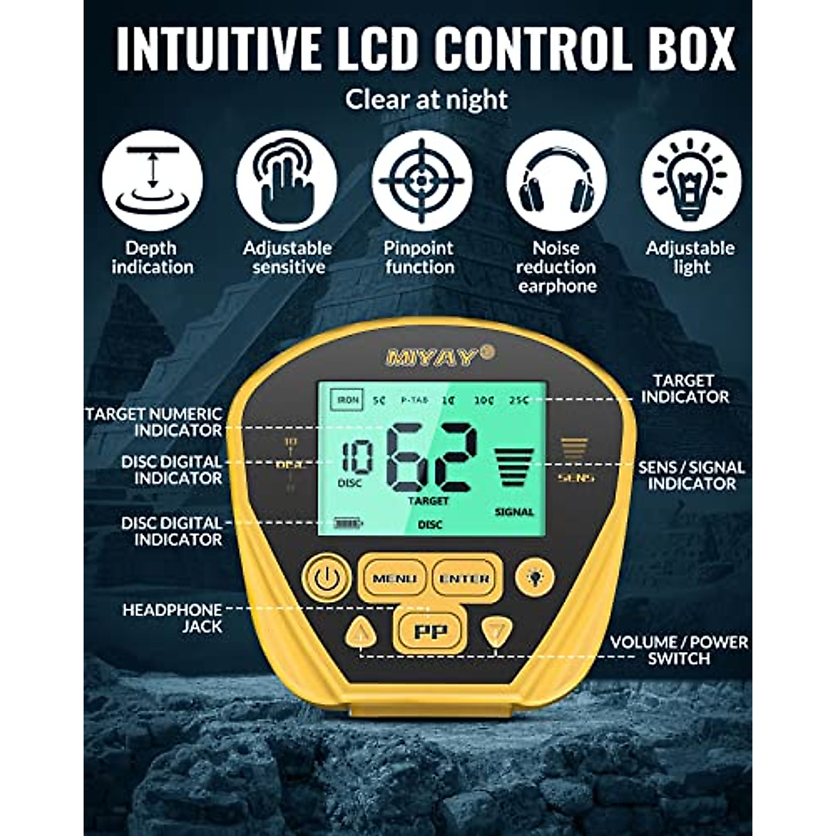 Metal Detector for Adults - Professional Metal Detector Gold and Silver with LCD Display, High Accuracy Waterproof Pinpoint 5 Modes, 10" Coil Lightweight Metales Detectors Stem Adjustable to 60.2"