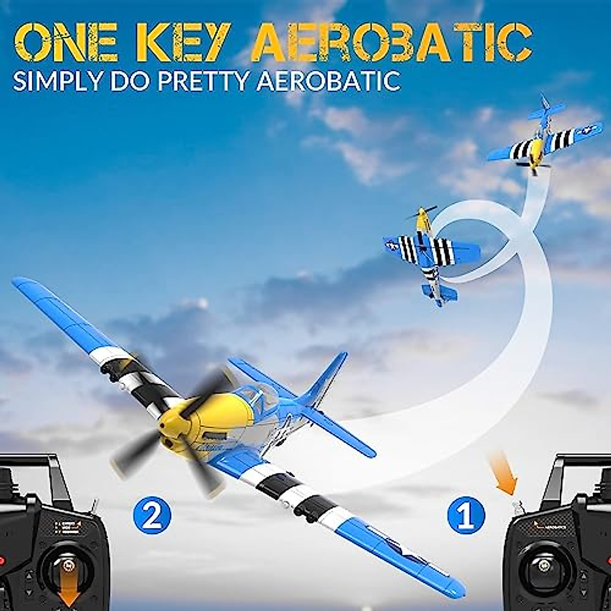 VOLANTEXRC RC Plane P51D Mustang RTF for Beginners, 2.4Ghz 4CH Remote Control Airplane Easy to Fly with Gyro Stabilization, Outdoor Hobby WWII Toy Gift for Kids & Adults (Blue)