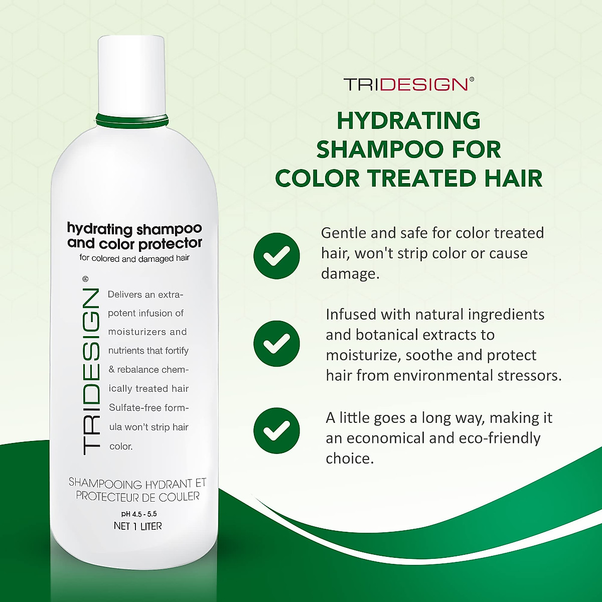 TRI Design Hydrating Shampoo for Color Treated Hair, Sulfate and Paraben Free Color Care Treatment, Concentrated Hair Color Shampoo, Gently Cleanses -33.8 Fluid Ounce