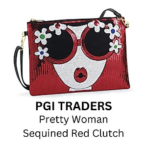 PGI Traders Pretty Woman Sequined Red Clutch | Sparkling Evening Purse for Women | Vegan Leather | Large Handbag | Detachable Shoulder Strap