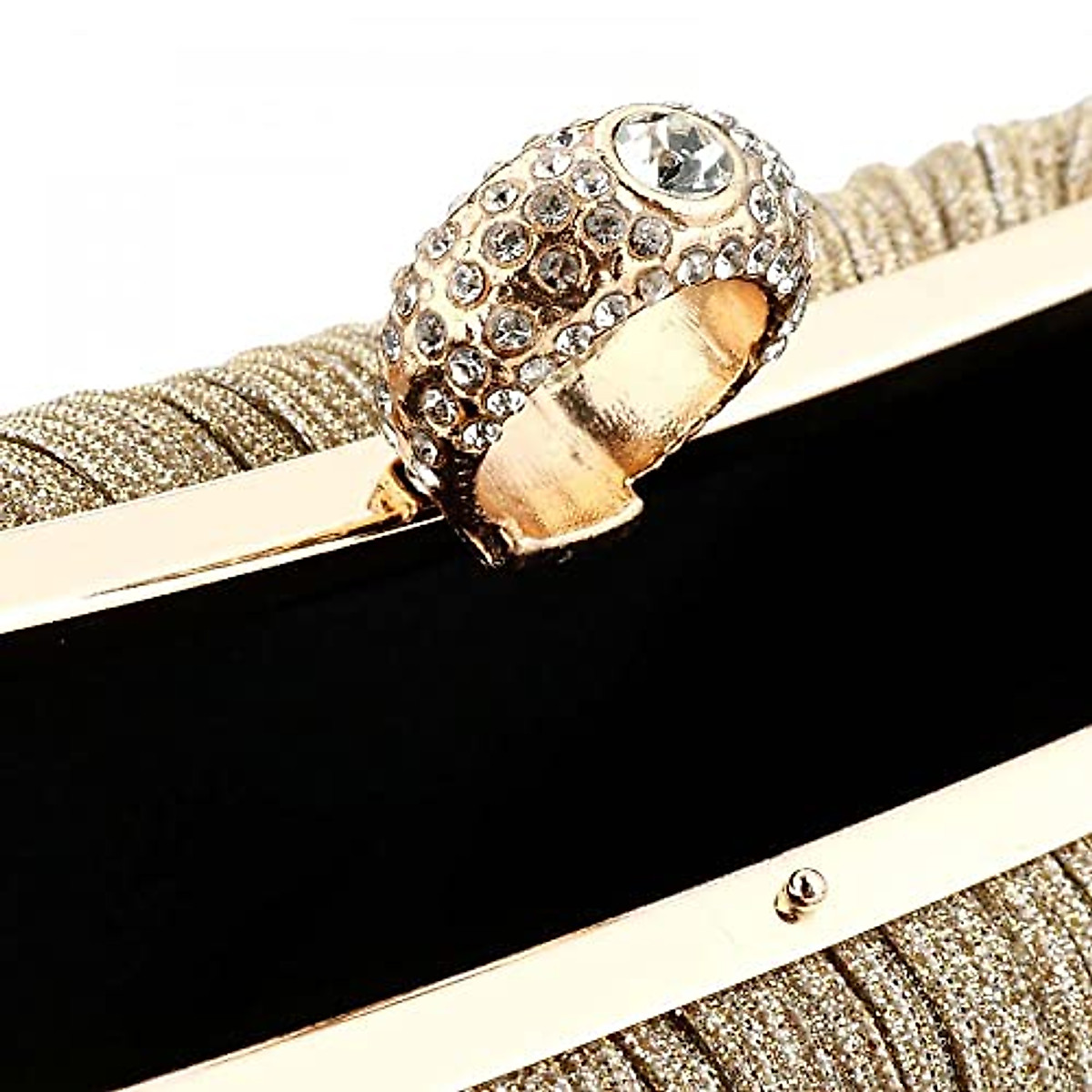 Clutch Purse for Women Pleated Glitter Evening Clutch Purses with Rhinestone Evening Bag for Bridal Wedding Party (Gold)