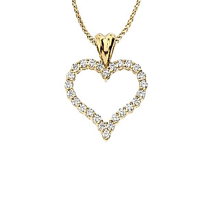 Elegant 14k Open Heart Necklace with .50ct Diamond in Yellow Gold, 18"