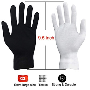 Cotton Gloves (20 Pcs White+6 Pcs Black), White Cotton Gloves for Dry Hands, Moisturizing Eczema Lotion Gloves for Women& Men, Natural | Washable | Large Size+ | Thick+…
