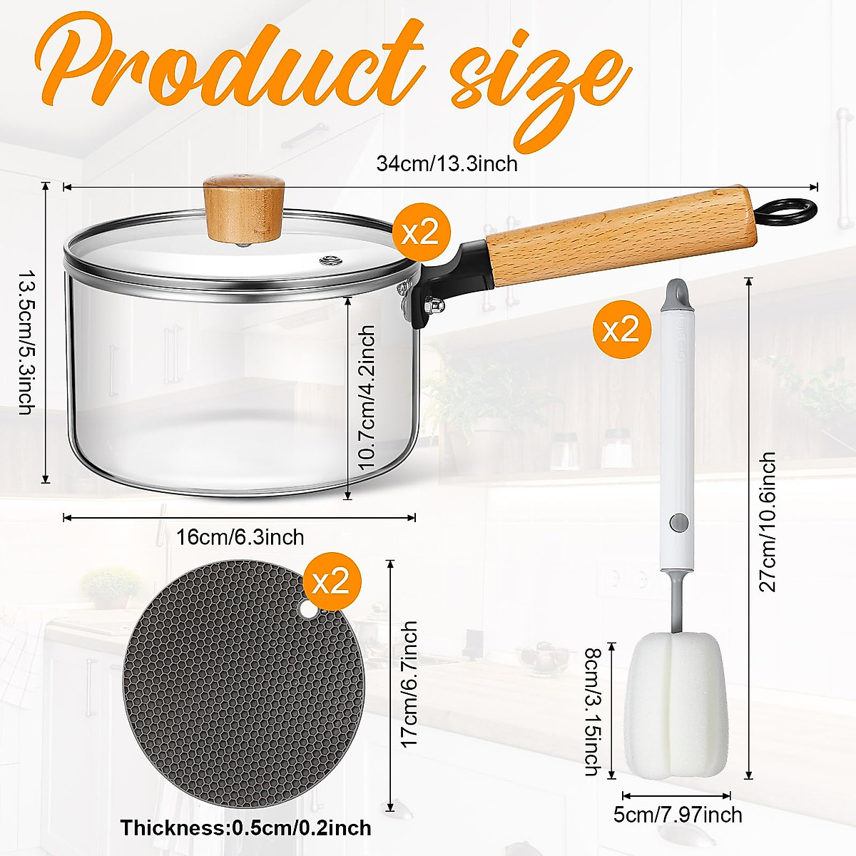 Uiifan 2 Sets Glass Pot for Cooking on Stove Kitchen Glass Cookware Clear Cooking Pot with Lid Handle and Pan Set 60oz Simmer Saucepan Resistant Safe for Pasta Noodle Soup Milk Baby Food (Classic)