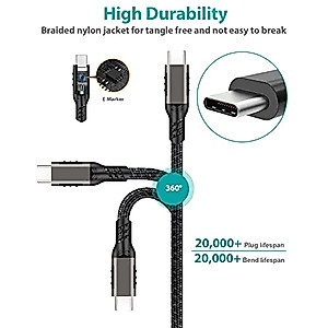 Elfesoul USB C to USB C Cable 10ft, USB C 3.2 Gen 2 Cable 20Gbps Data Transfer USB C Cable 100W PD Fast Charging Cable for MacBook Pro, iPad Pro, Galaxy S22, Nylon Braided, Black.