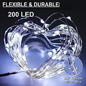 AFSEMOS Solar String Lights Outdoor, 2 Pack 200 LED 66 FT Solar Christmas Lights Outdoor Waterproof, 8 Modes Copper Wire Solar Fairy Lights for Xmas,Patio,Garden,Party Decorations(White Light)