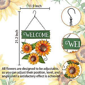 Sunflower Welcome Sign for Front Door, Sunflower Wreath, Hanging Fall Sunflower Welcome Door Sign for Outdoor, Farmhouse, Patio, Garden, Home (Metal)