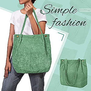 Sweetude 3 Pcs Corduroy Tote Bag for Women Girl Makeup Bag Aesthetic Tote Bag Corduroy Bag Cute Cosmetic Bag for Shopping (Grass Green)