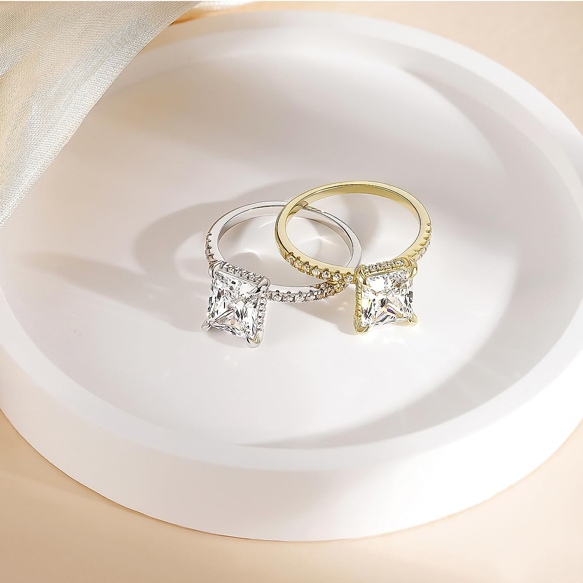 TIGRADE 4CT Engagement Ring for Women Radiant Cut Cubic Zirconia Wedding Band CZ Promise Anniversary Ring Size 3-13, Silver, Size 6.5