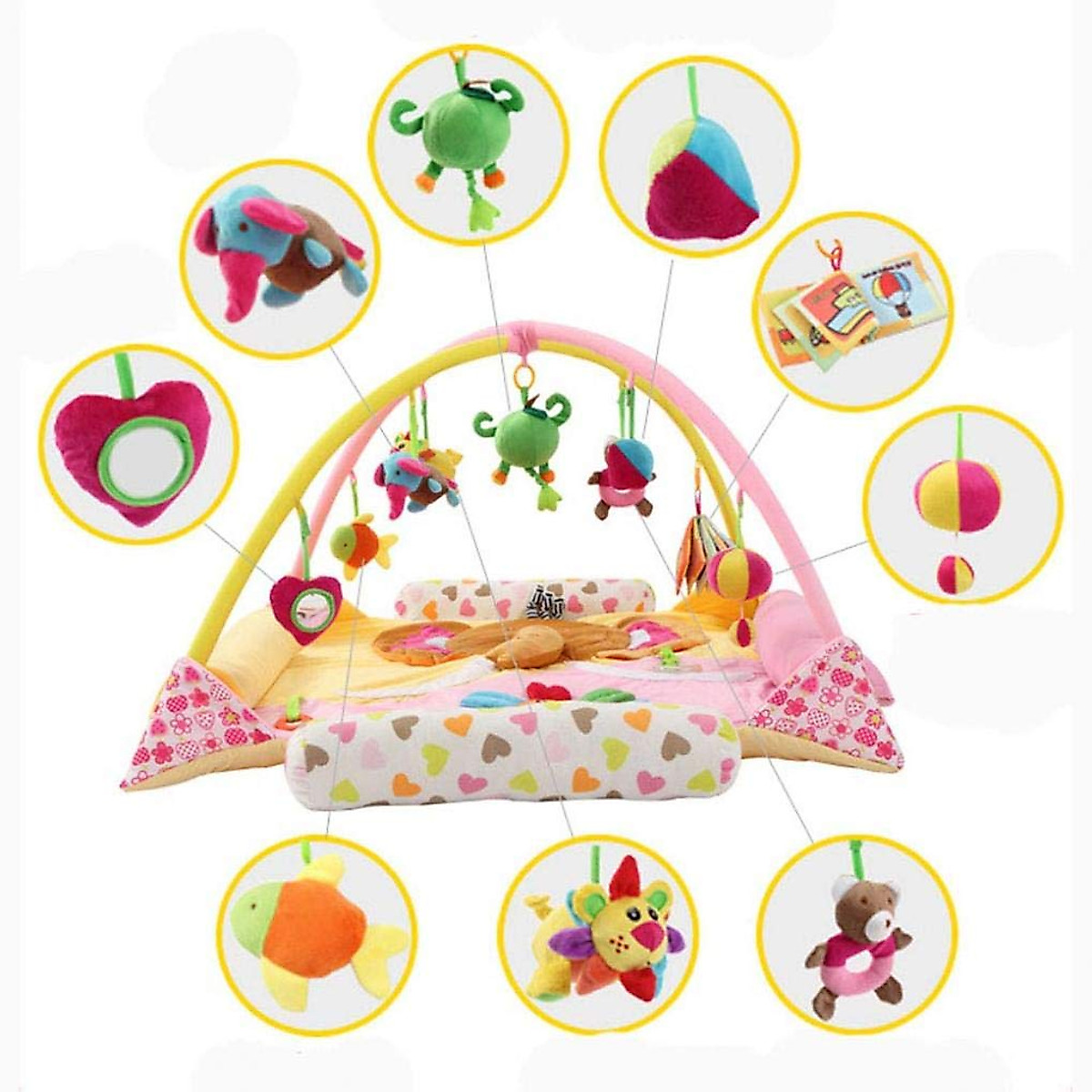 KUANDARM Elephants Pattern Baby Gym Activity Play Mat Fitness Frame with Pendant Toys Infants Activity Centre Newborn Gift, Pink