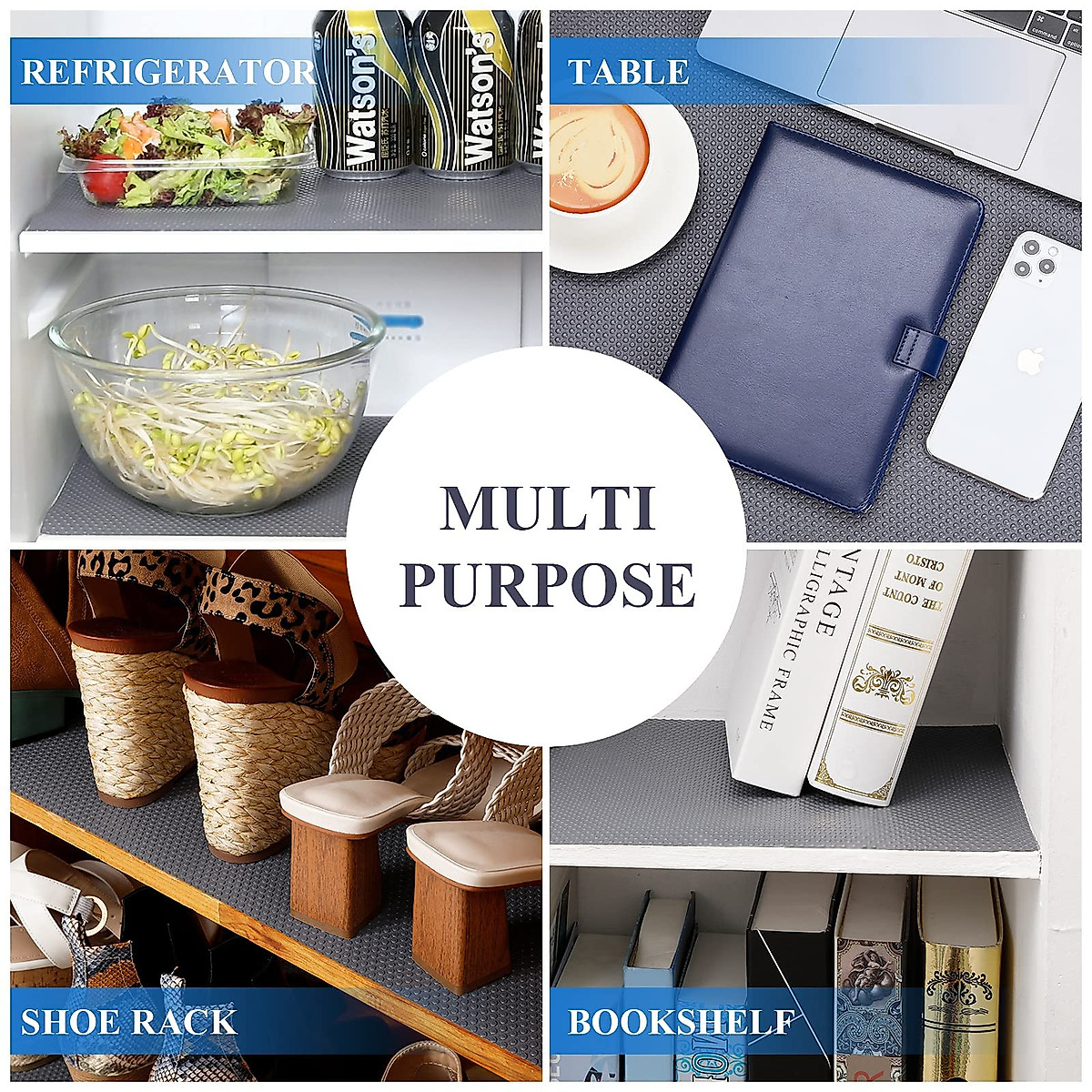 Hersvin Shelf Liners, 20in x 20ft Kitchen Drawer Mats, Non-Adhesive EVA Cupboard Protector, Cabinet Lining (Dark Gray/Dot)