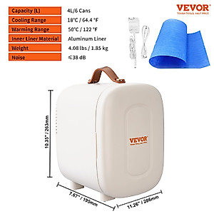 VEVOR Mini Skin Care Fridge, 4 L/6 Can Cute Makeup Fridge for Cosmetics Beverage Fruit Milk, AC/DC Cooler & Warmer, Mute Tiny Refrigerator for Bedroom Office Dorm Desk Car, ETL Certified, White