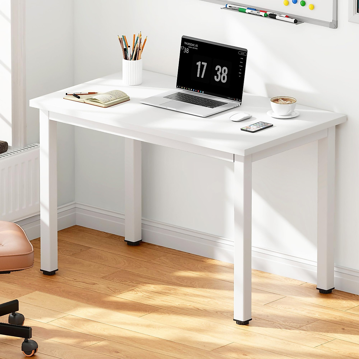 DlandHome Computer Desk, 31.5 inch Modern Simple Desk Computer Table Study Writing Desk for Home Office, White