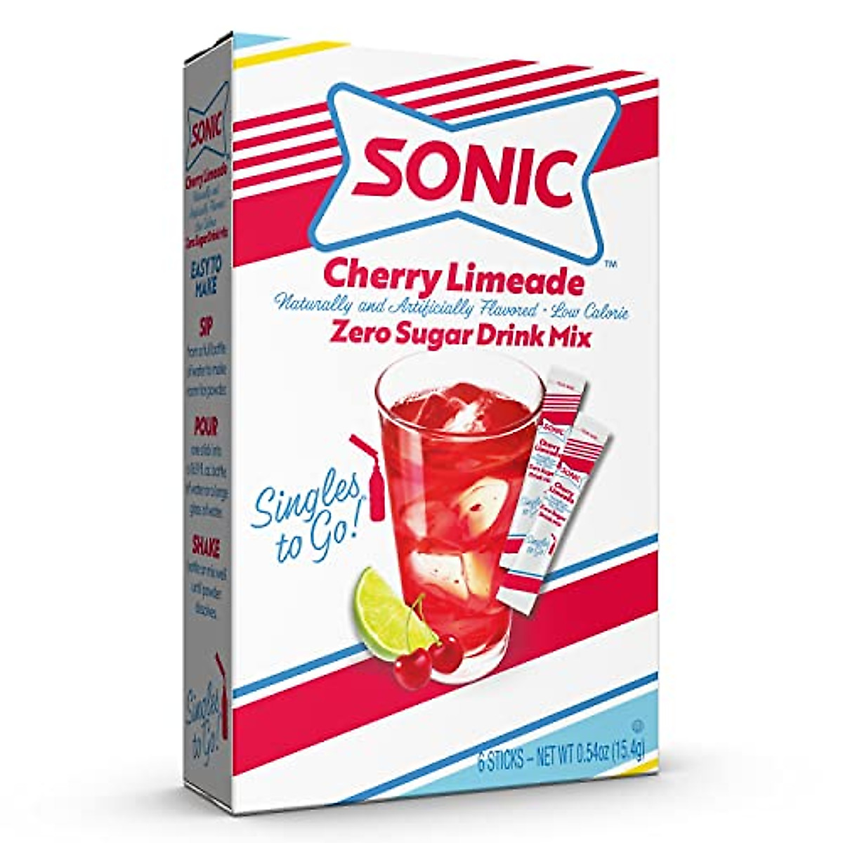 Sonic Singles to Go Powdered Drink Mix, Cherry Limeade, 6 Sticks per Box, 3 Boxes included (18 Sticks Total)