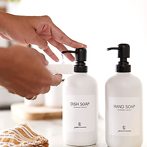 GraceHomewares Stoneware Ceramic Dish Soap Dispenser for Kitchen Sink | Kitchen Soap Dispenser Set | Soap Holder | Bathroom Hand Soap Dispenser | Waterproof Labels | 2 Pack | White w/Black Pump