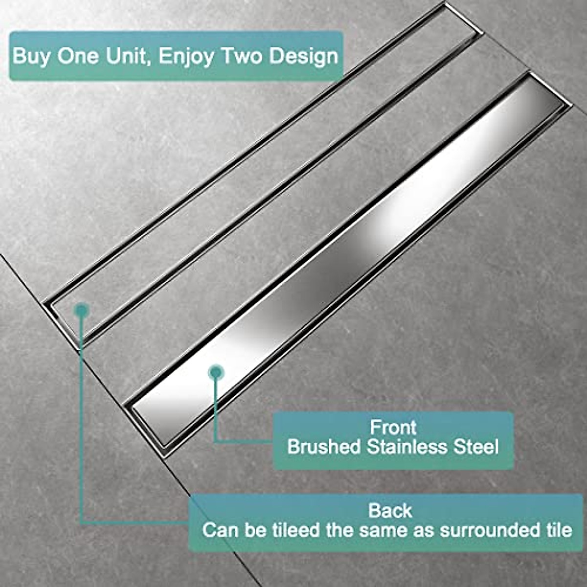 SR SUN RISE 24 Inch Linear Shower Floor Drain with Extra PVC Shower Drain Base, Rectangle Shower Drain with Tile Insert Grate and Hair Strainer Adjustable Leveling Feet, Brushed 304 Stainless Finished