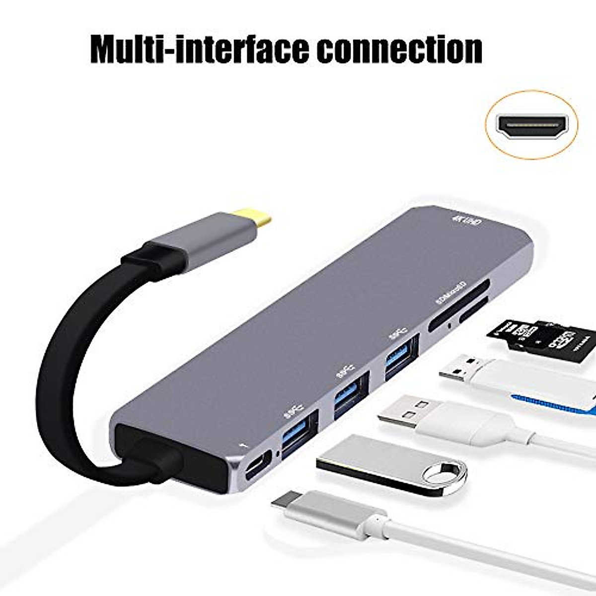 XUNMAIFHB Portable Docking Station,Type-C HUB Adapter Laptop Dock Type C PD Charging, SD/TF Card Slot, USB3.03 Fast Transmission
