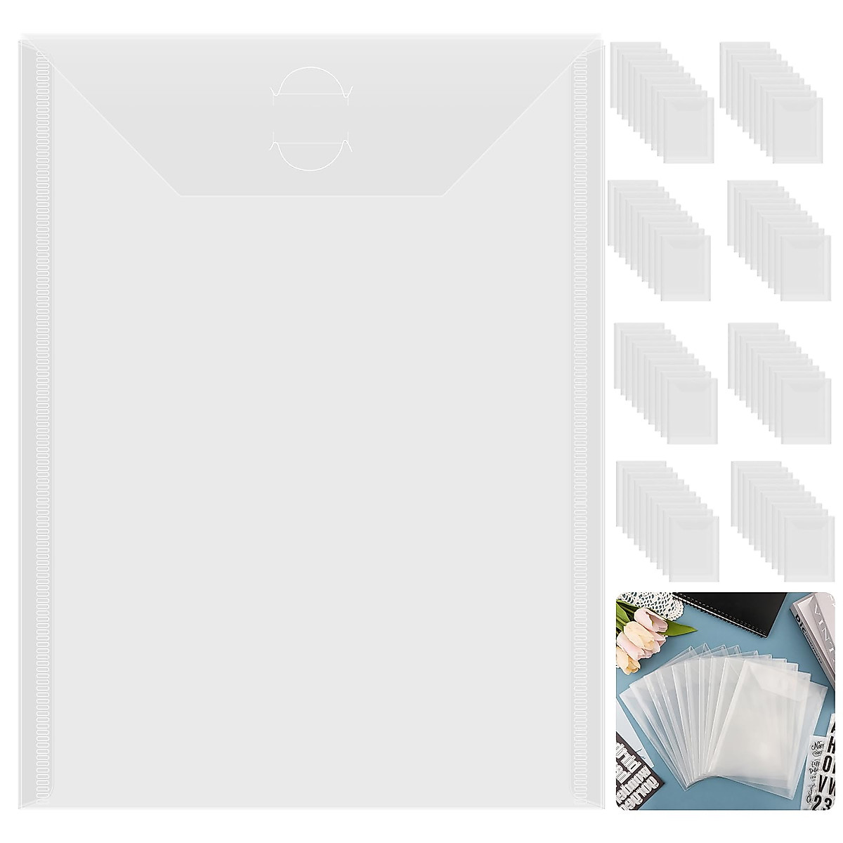 Briartw 80 Pack Storage Envelopes,Clear 7x9.4" Resealable Plastic Envelopes Pockets for Cutting Dies Stencil Crafts Organizer Holder,Storage Bag for Clear Stamp,Die Cuts,Scrapbook Paper,Photos