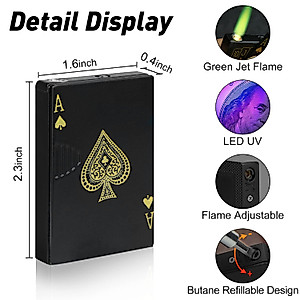 Jet Torch Butane Lighter, Windproof Cool Lighter Playing Cards Lighter Design Refillable Torch Lighter Gift for Men Women for Festival, Birthday, Candle(Black,Butane Gas is NOT Included)