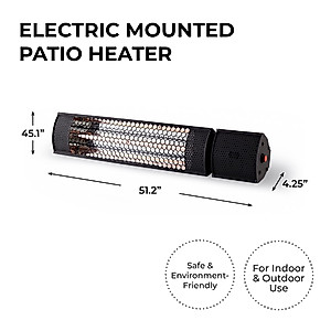 Permasteel Outdoor Wall-Mounted Space Heater | Electric Patio Heater with Remote, 1500W, PH-90203-BK-AM, Infrared Radiant Heater for Small Spaces, Indoors & Outdoors