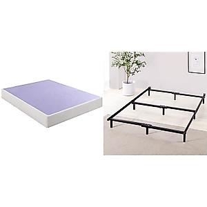 Zinus Edgar 8 Inch Wood Box Spring/Mattress Foundation/Sturdy Wood Structure/High Profile/Easy Assembly, Queen & Compack Metal Bed Frame / 7 Inch Support for Box Spring and Mattress