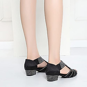 Full Rhinestones Ballroom Dance Shoes Women Latin Salsa Wedding Indoor Crystal Suede Sole Footwear 1.5in Heels YT16(8.5,Black)