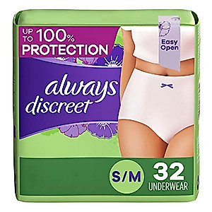 Always Discreet Incontinence & Postpartum Incontinence Underwear for Women, Small/Medium, Maximum Protection, 32 Count