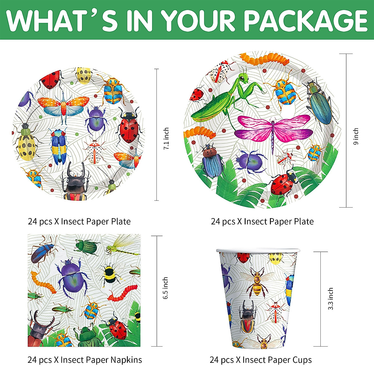 Xenorik Bug Birthday Party Decorations Tableware - Bug Party Supplies, Plate, Cup, Napkin,Tablecloth, Cutlery, Spring Summer Nature Insect Theme Birthday Baby Shower Party Decorations | Serve 24
