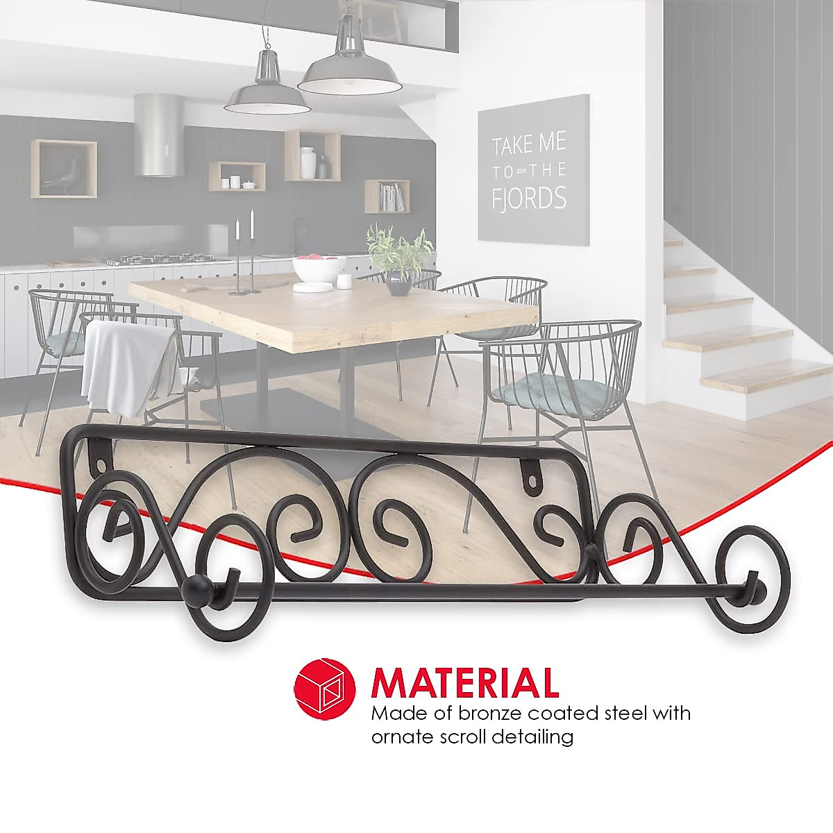 Home Basics Scroll Design Wall Mounted Paper Towel Holder | Great Space Saver | Scroll Collection | Durable Steel