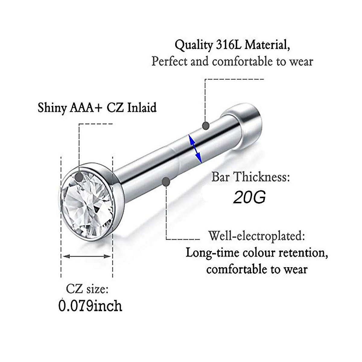 Jconly 46Pcs Ear Nose Lip Piercing Kit - 20G 18G Professional Colorful for 316L Steel Needles Clamps…