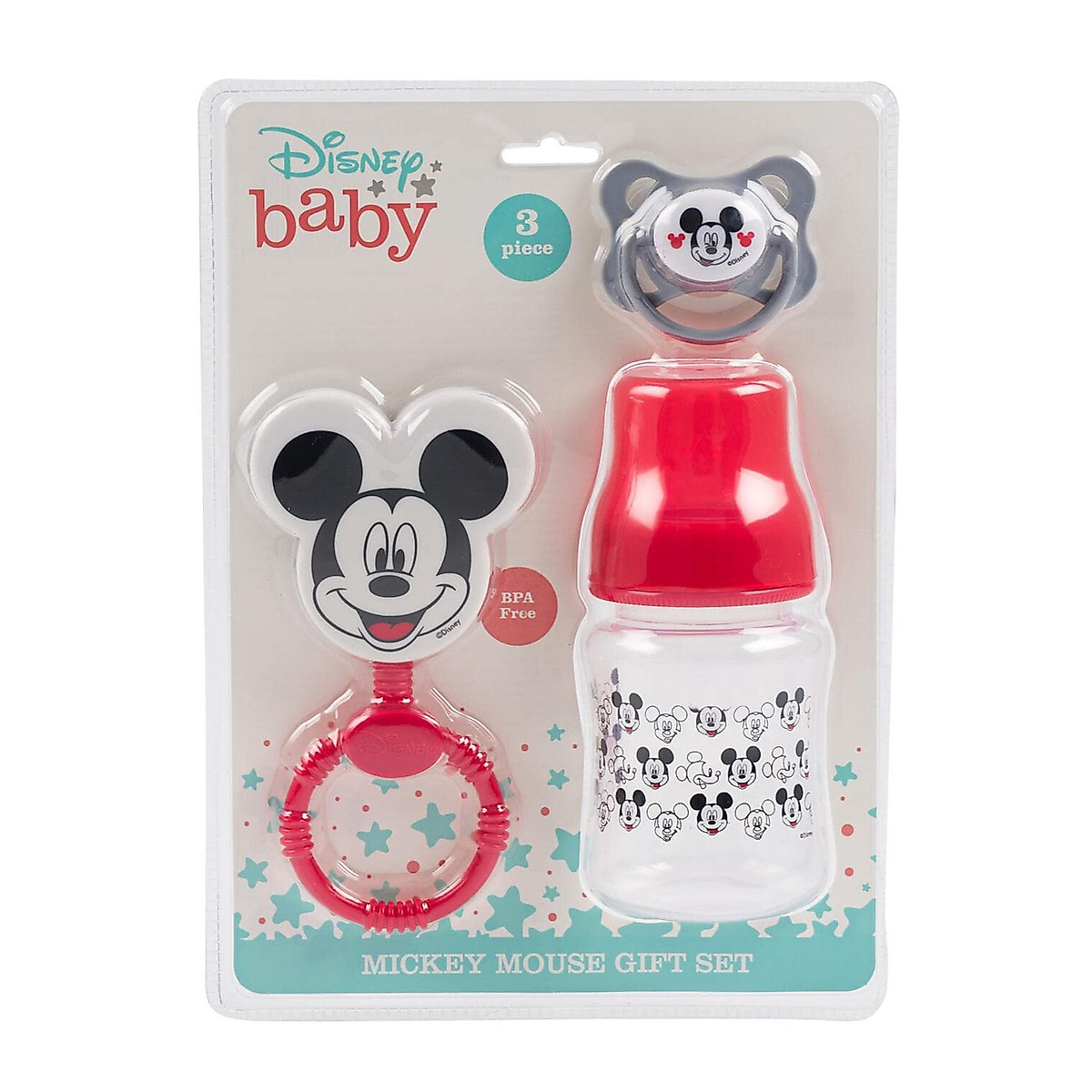 Cudlie Disney Baby Boy Mickey Mouse Bottle, Rattle & Pacifer Set