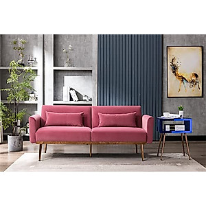 SZLIZCCC 68“-Button Velvet Sofa, Accent Sofa, Mid Century Modern Velvet Fabric Couch， Convertible Futon Sofa Bed ，Sleeper Sofa Sofa Bed (Carmine)