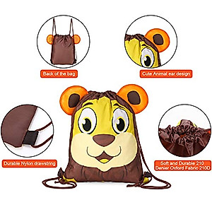 Zonon 10 Pieces Animal Drawstring Bags for Kids Drawstring Backpack Party Favors Cute Safari Farm Animal with Ear and Tail Bags for Kid Boys Birthday Party Baby Shower Treat Bags