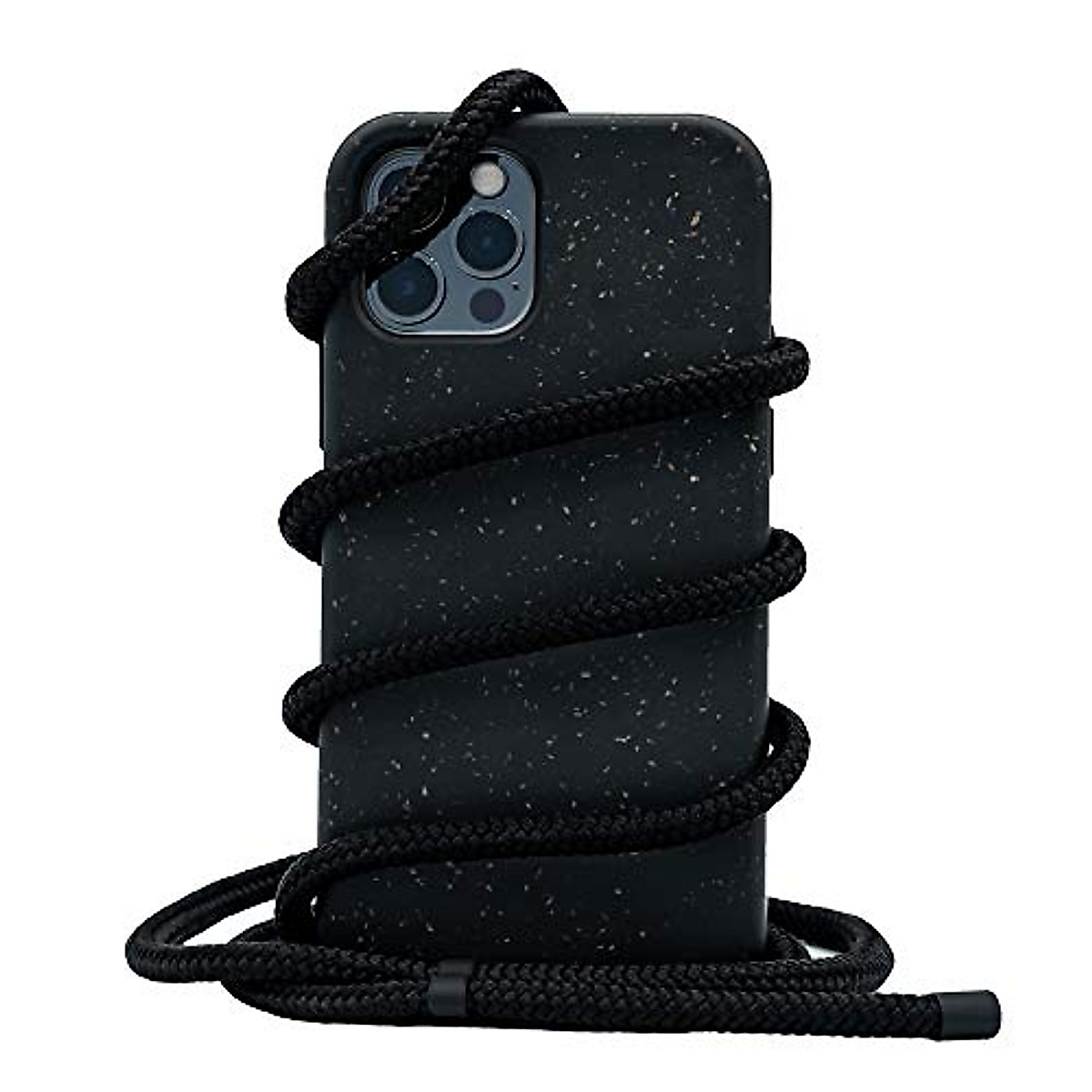 HoldingIT Biodegradable Crossbody Phone Case, Compatible with iPhone 12, 12 Pro, 12 Pro Max, Detachable Lanyard 2-in-1 Eco-Friendly Hands Free Cover with Drop Protection (Black, iPhone 12 Pro Max)