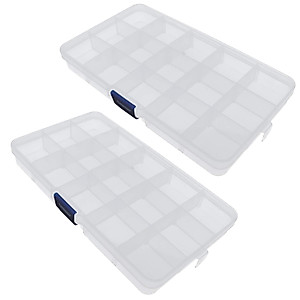 Xiaoyztan 15-Grid Plastic Component Case Organizer for Small Parts Hardwares or Crafts, Pack of 2