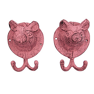 Wowser Rustic Pig Head Cast Iron Wall Hooks, Animal Themed Wall Décor, Rustic Farmhouse Decoration, Set of 2, 5.5 Inches (Brown)