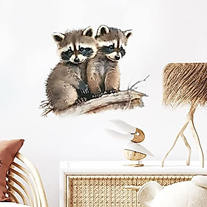 RoyoLam Cute Lifelike Little Raccoon Brothers on the Branch Wall Decal Nursery Animal Wall Sticker Removable Peel and Stick Wall Art Decor Stickers for Kids Baby Classroom Preschool Living Room Playing Room Bedroom School