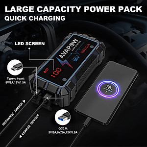 AVAPOW Car Jump Starter Battery Jumper Starter Portable Jump Boxes Car Battery Jump Starter Battery Pack with Jumper Cable 1500A for Vehicles (12V 7L Gas/5.5L Diesel Engine), LED Light/USB QC3.0
