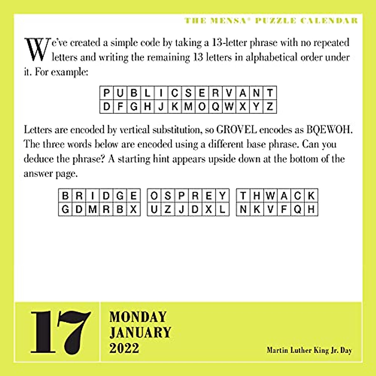 Mensa 365 Brain Puzzlers Page-A-Day Calendar 2022: A brain busting year of tough pangrams, word ladders, logic challenges, number sequences, and more.