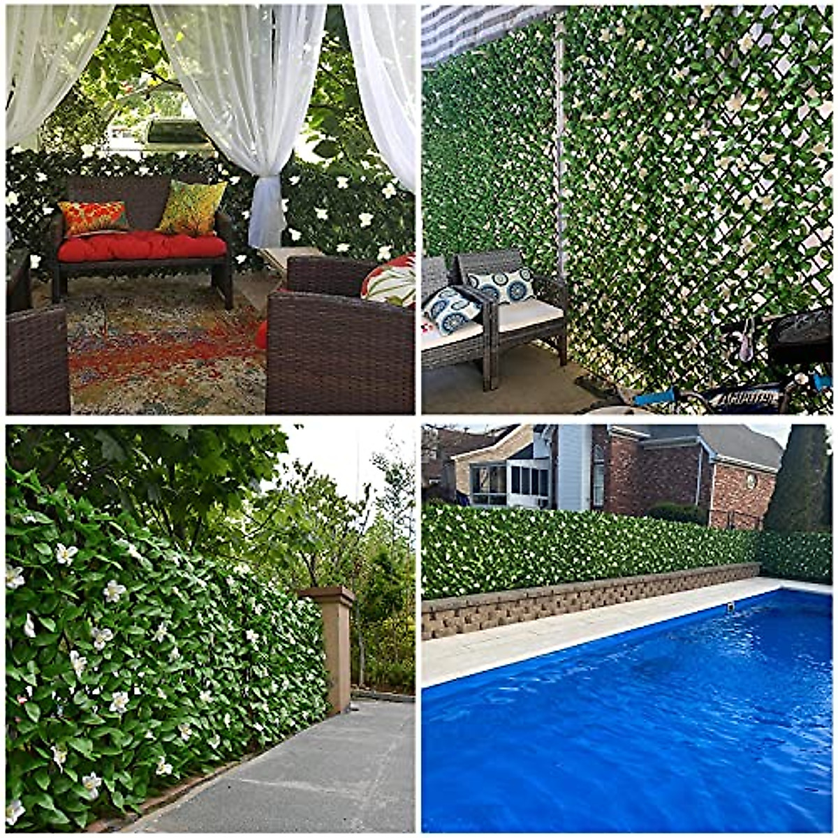 GLANT Expandable Fence Privacy Screen for Balcony Patio Outdoor,Decorative Faux Ivy Fencing Panel,Artificial Hedges (Single Sided Leaves) (1, Green-Flowers)