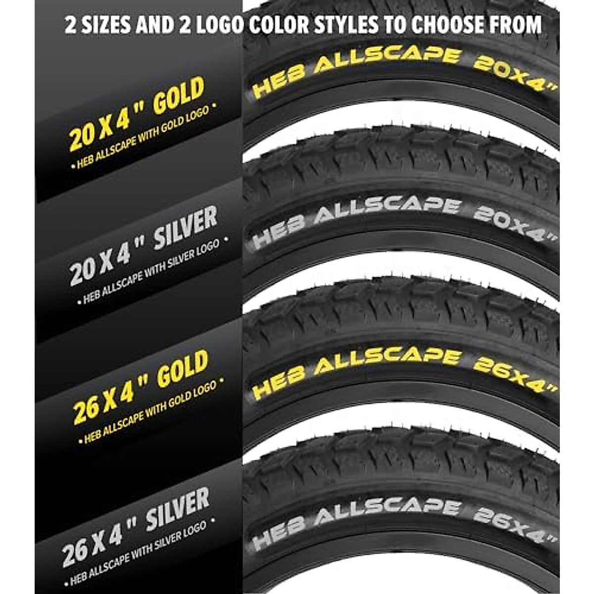 HEB ALLSCAPE 20x4.0 in Fat Tire for E-Bike MTB, Heavy Duty High-Performance Puncture Resistant E-Bike Mountain Bike Tire, All-Terrain Directional Tread, High-Density Tire for Street & Trail Riding