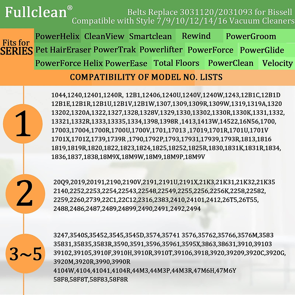 Fullclean Belts Replacements Compatible with Bissell Style 7/9/10/12/14 P/N 3031120 CleanView Swivel Upright Rewind Pet 2252 2489 22543 2254 2486 24899 Vacuum Cleaner,2 Pack