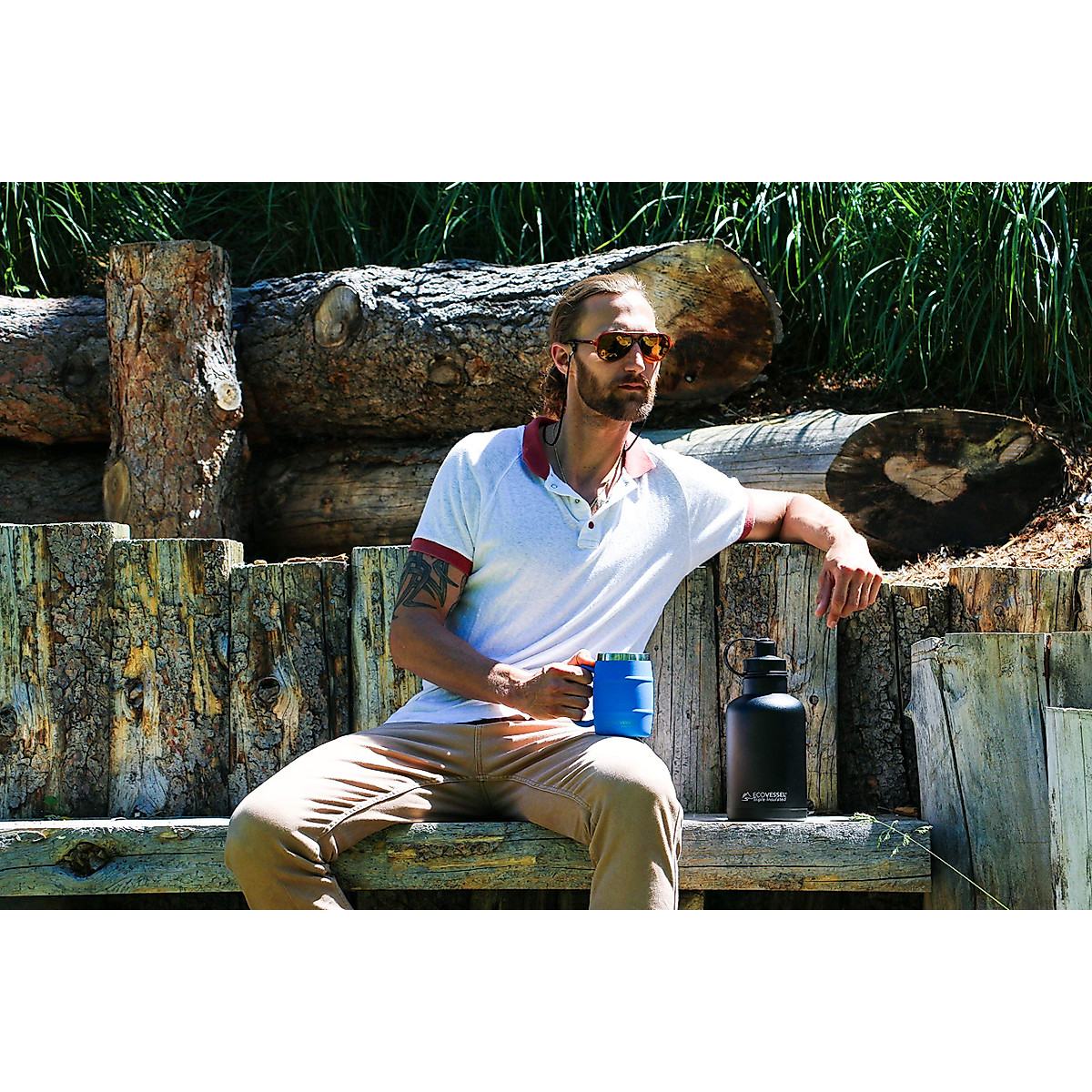 EcoVessel Double Barrel Mug Insulated Travel Coffee Cup with Lid & Wide Grip Handle Stainless Steel Beer Stein, Travel Whiskey Glass, Country Travel Mug or a Moscow Mule Tumbler Cup