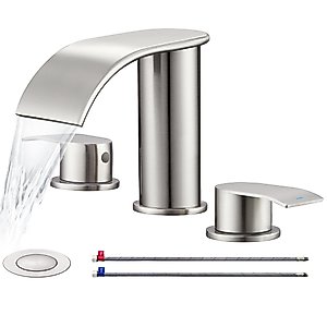 Ultimate Unicorn 8 inch Bathroom Faucet Brushed Nickel, Waterfall Bathroom Sink Faucet with Metal Pop-up Sink Drain Stopper and 2 Supply Hoses,2 Handle Widespread Faucet for Vanity Sink 3 Holes